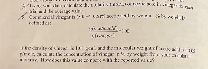 Solved using your data, calculate the molarity (mol/L) of | Chegg.com