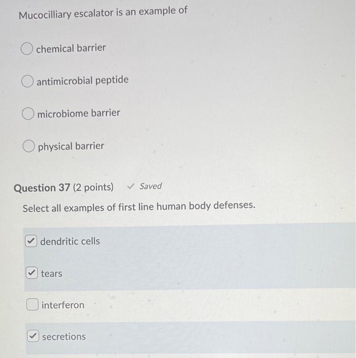 Solved Mucocilliary escalator is an example of chemical | Chegg.com