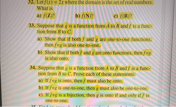 Solved 32. Let f(x)=2x where the domain is the set of real | Chegg.com