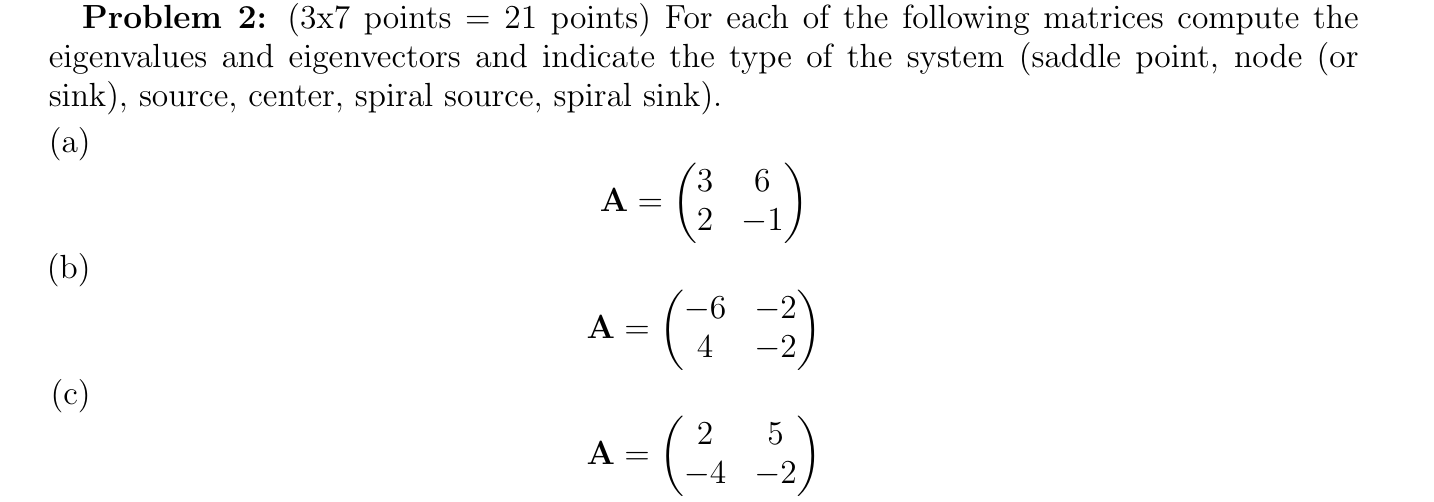 Solved For each of the following matrices compute | Chegg.com