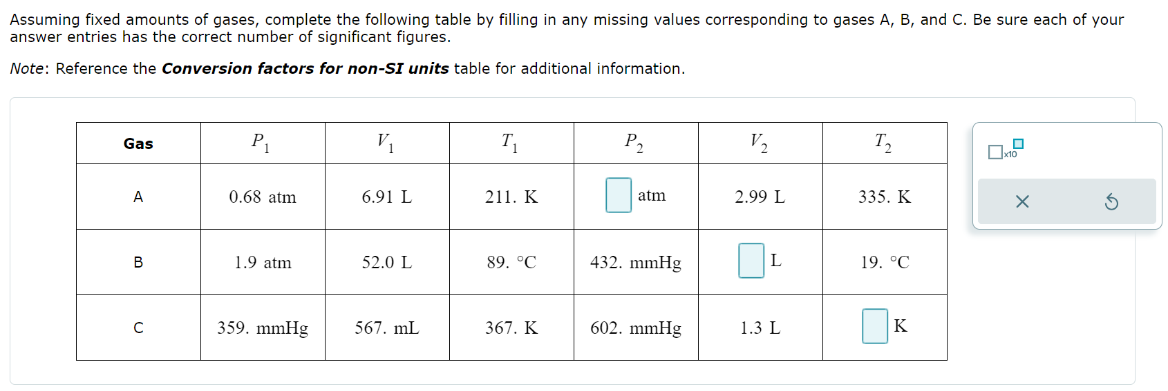 Solved Assuming fixed amounts of gases, complete the | Chegg.com
