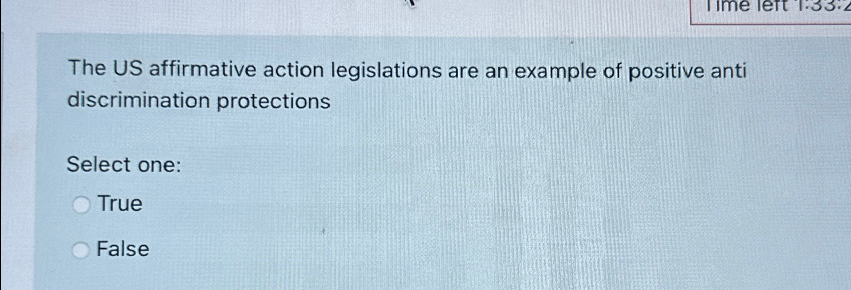 Solved The US affirmative action legislations are an example | Chegg.com