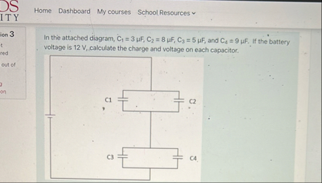 Solved In the attached diagram, C1=3μF,C2=8μF,C3=5μF, ﻿and | Chegg.com