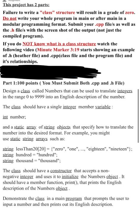 Solved This project has 2 parts: Failure to write a "class" | Chegg.com