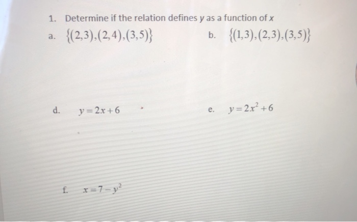 Solved 1. Determine if the relation defines y as a function | Chegg.com