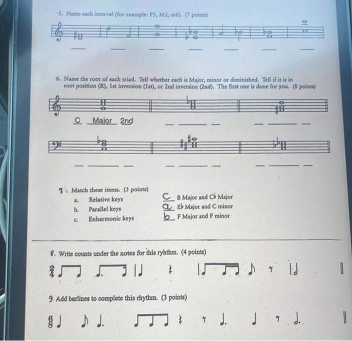 5. Name each interval (for examples P5, M2, m6). (7 | Chegg.com