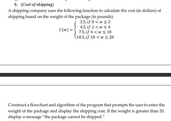 Solved A shipping company uses the following function to | Chegg.com