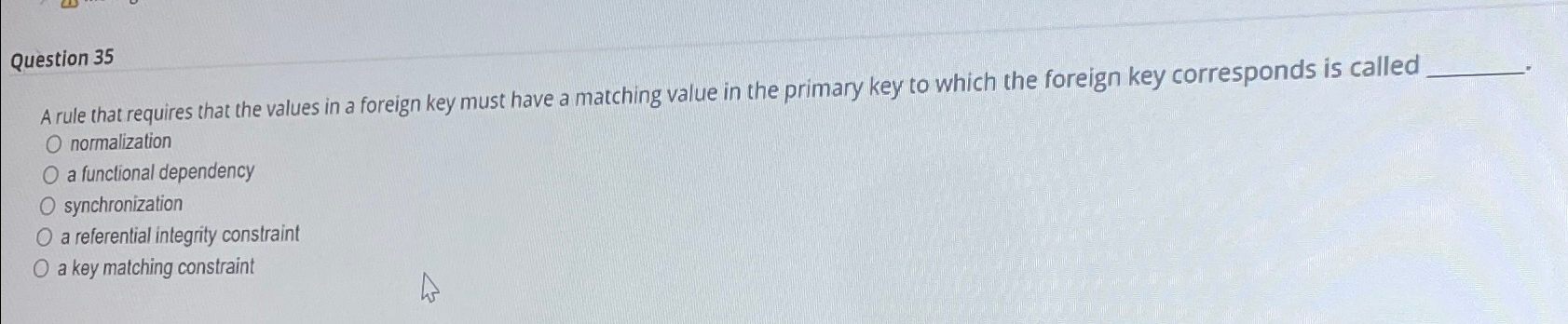 Solved Question 35A rule that requires that the values in a | Chegg.com