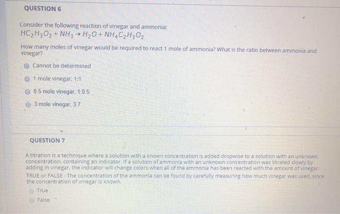 Solved QUESTION 6 Consider the following reaction of vinegar | Chegg.com