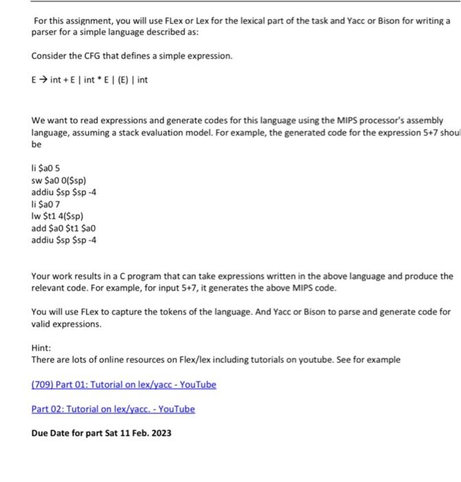 Solved For this assignment, you will use FLex or Lex for the | Chegg.com