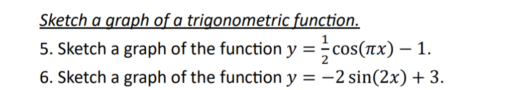 Solved Sketch a graph of a trigonometric function.Please | Chegg.com