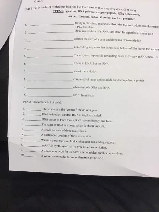 Solved Part 2: Fill in the blank with terms from the list. | Chegg.com