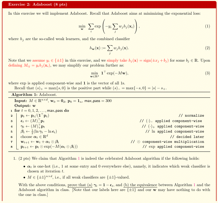 Solved In this exercise we will implement Adaboost. Recall | Chegg.com