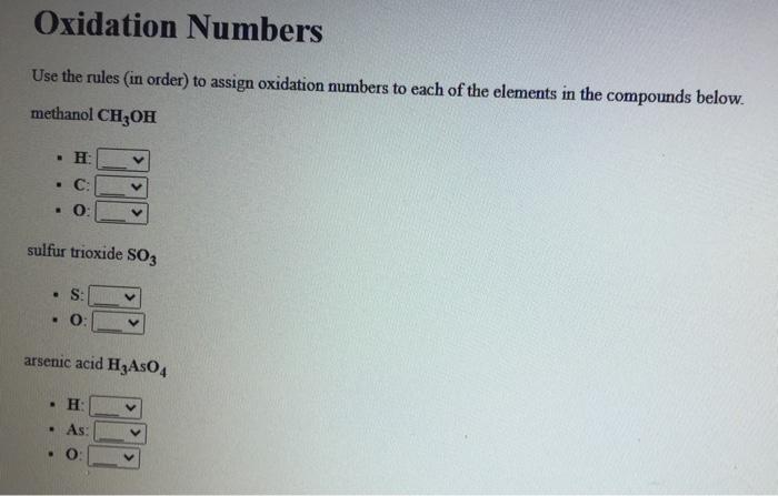 Solved Oxidation Numbers Use the rules in order) to assign | Chegg.com