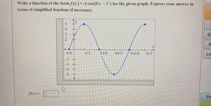 Solved Write a function of the form f (x ) = A cos(Bx -C) | Chegg.com
