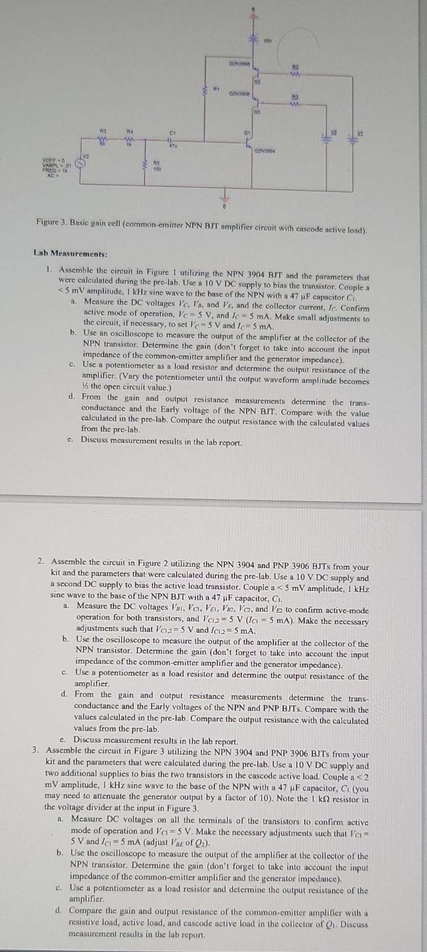 ENGIN 366 Lab 1: Biasing the Basic Gain Cell and | Chegg.com