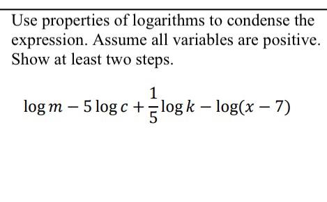 Solved Use properties of logarithms to condense the | Chegg.com