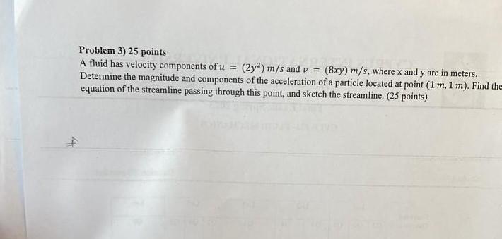 Solved Problem 3) 25 points A fluid has velocity components | Chegg.com