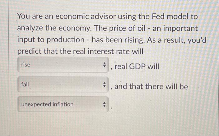Solved You are an economic advisor using the Fed model to | Chegg.com