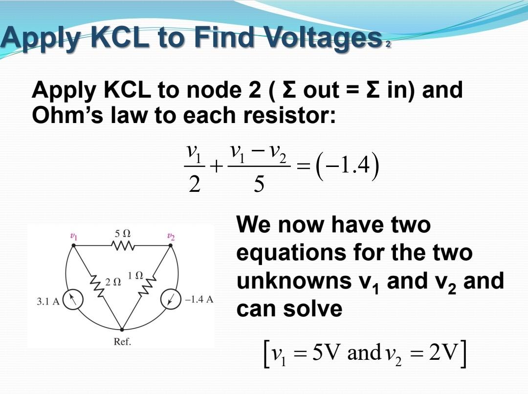 Solved Apply KCL to node 2 ( Σ out =Σ in) and Ohm's law to | Chegg.com