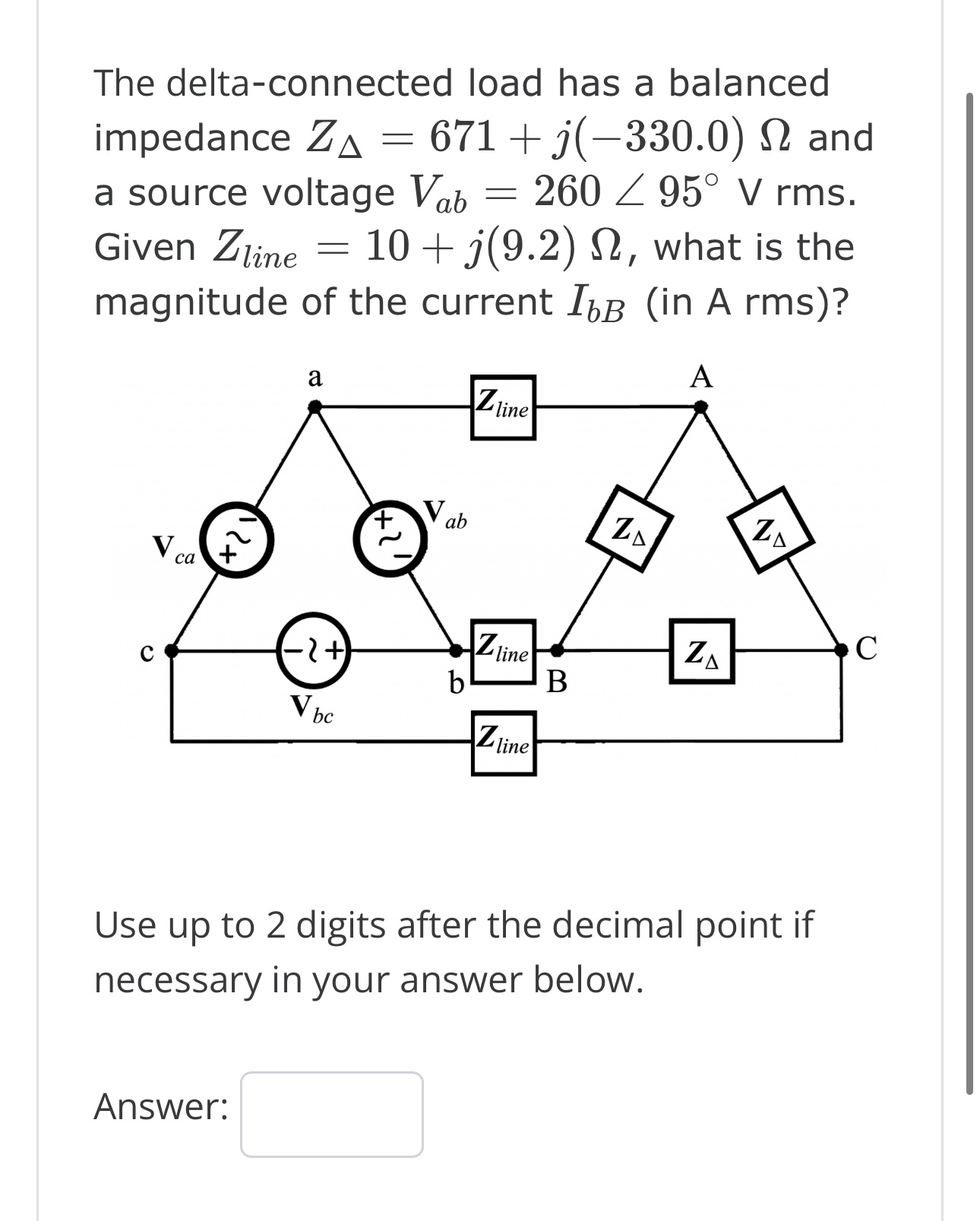 Solved The delta-connected load has a balanced impedance | Chegg.com