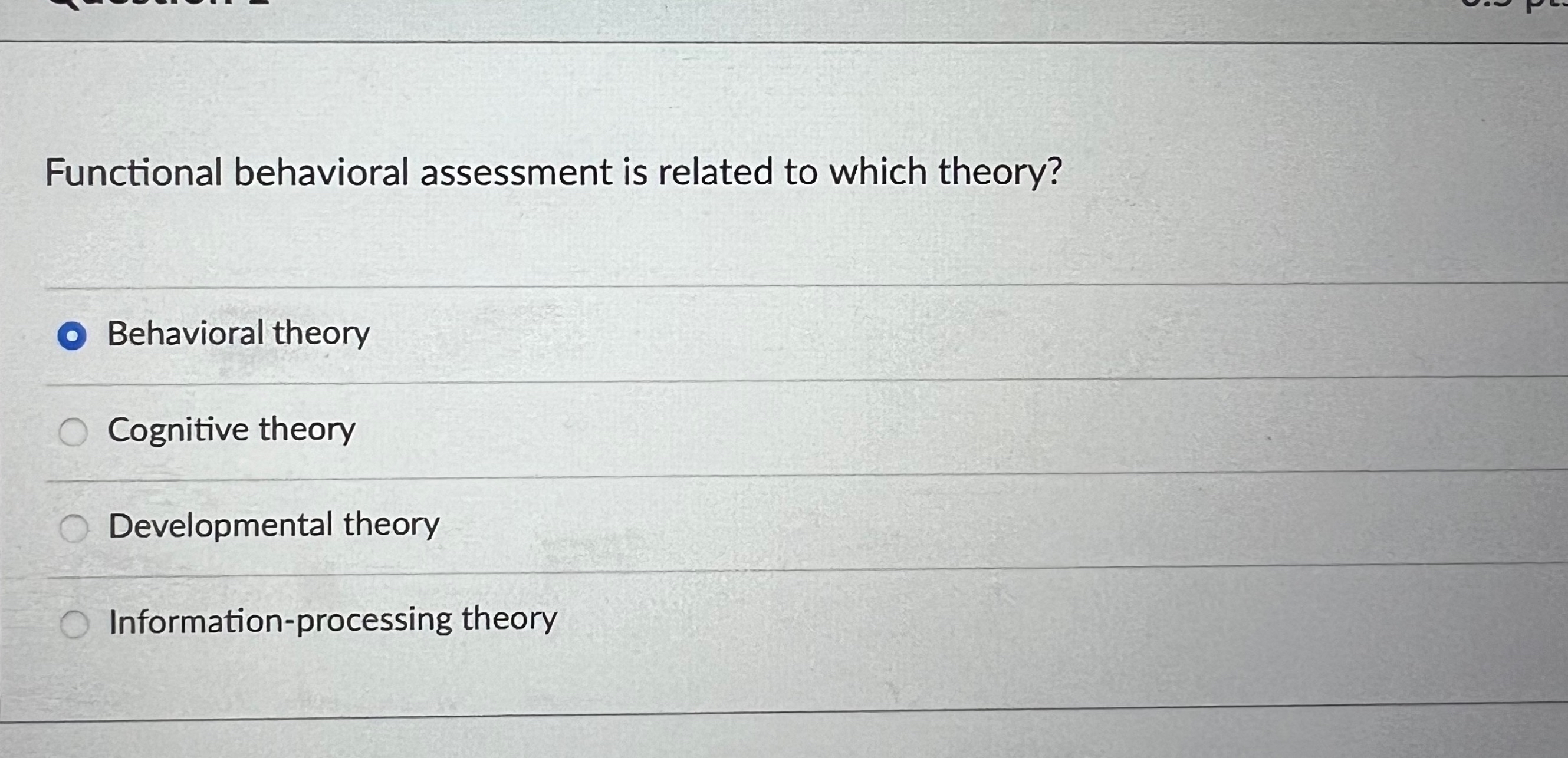 Solved Functional behavioral assessment is related to which | Chegg.com