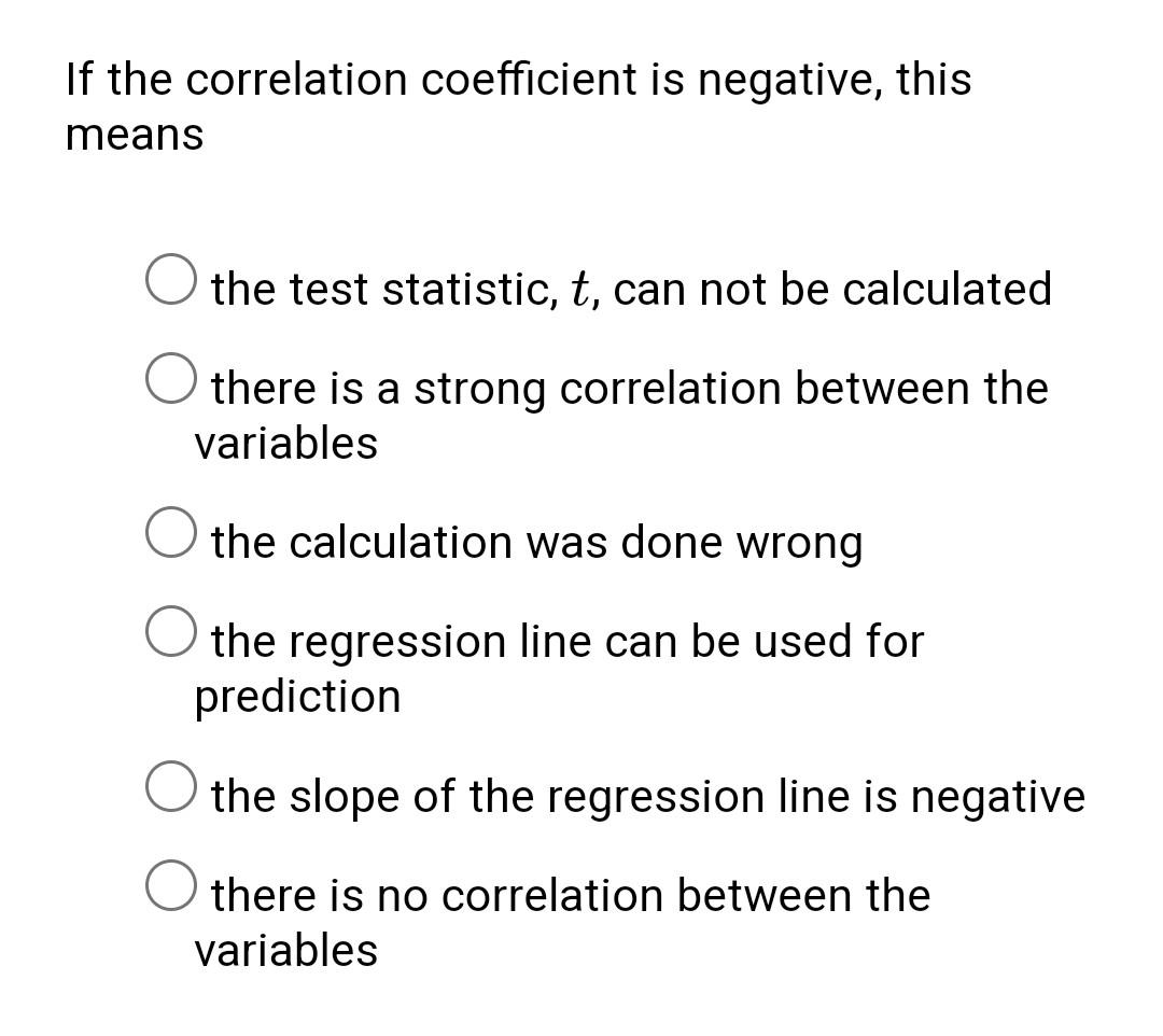 Solved If the correlation coefficient is negative, this | Chegg.com