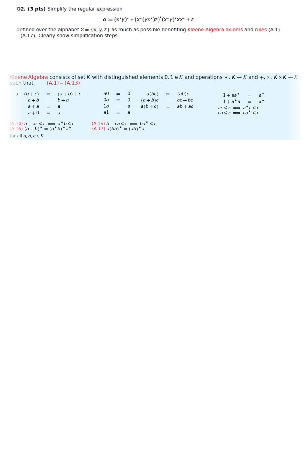 Solved Q2. (3 pts) Simplify the regular expression | Chegg.com