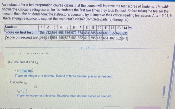 Solved d. find the standardized test statistic for te. | Chegg.com