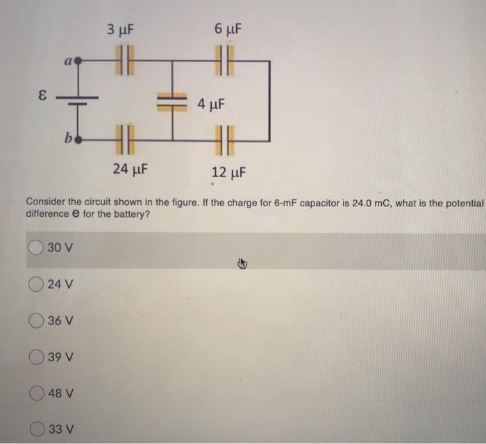 Solved 3 uF 6 uF a 4 ur b 24 ur 12 uf Consider the circuit | Chegg.com
