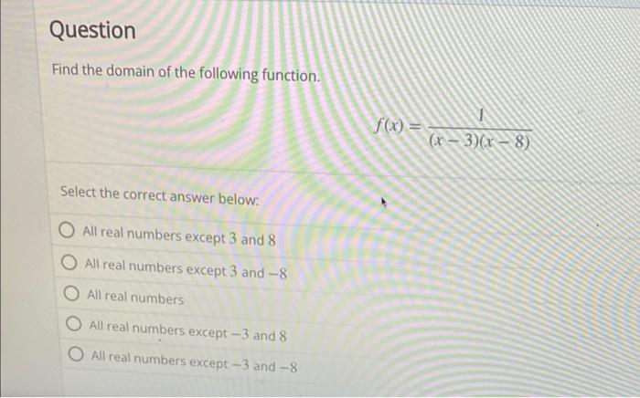 Solved Find the domain of the following function. | Chegg.com