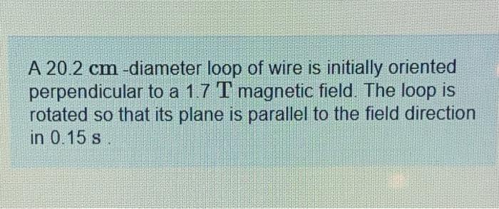 Solved A 20.2 cm-diameter loop of wire is initially oriented | Chegg.com