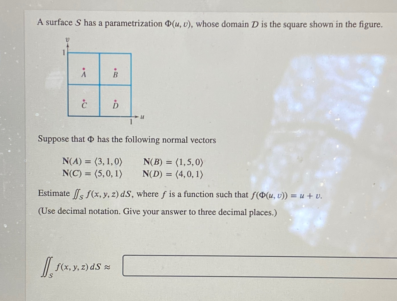 Solved A surface S ﻿has a parametrization Φ(u,v), ﻿whose | Chegg.com