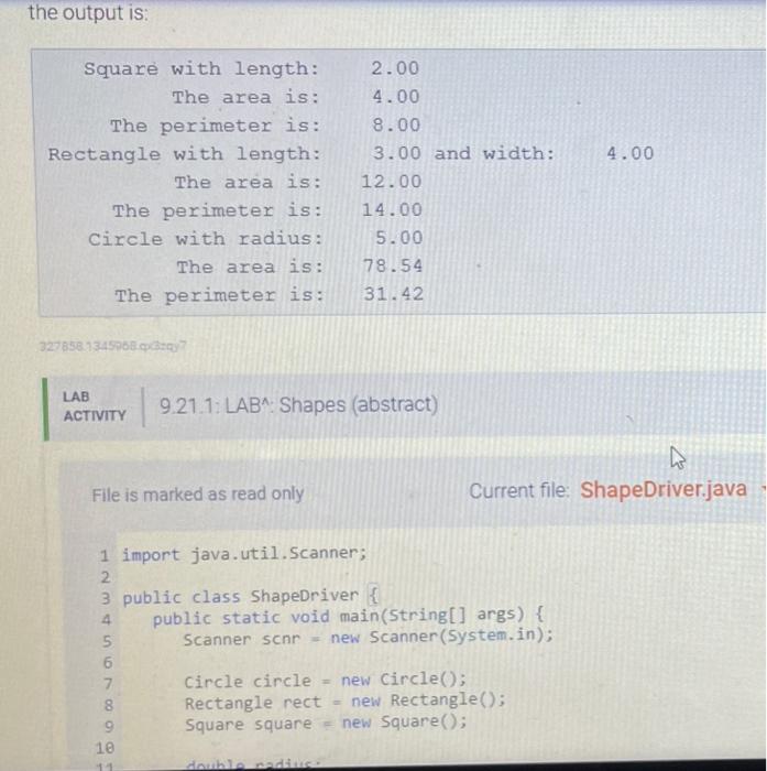 Solved 9.21 LAB“: Shapes (abstract) Write an abstract | Chegg.com