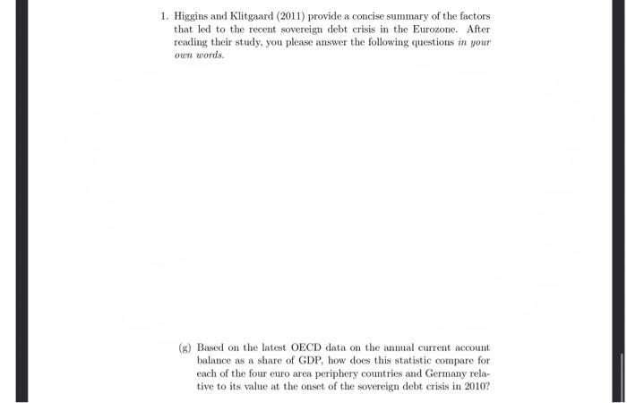 Solved 1. Higgins and Klitgaard (2011) provide a concise | Chegg.com