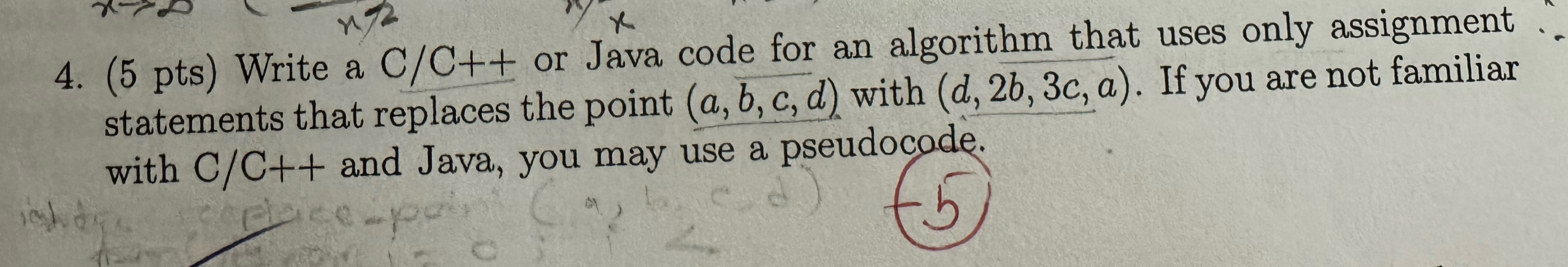 Solved (5 ﻿pts) ﻿Write a C/C++ ﻿or Java code for an | Chegg.com
