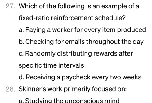 Solved Which of the following is an example of a fixed-ratio | Chegg.com