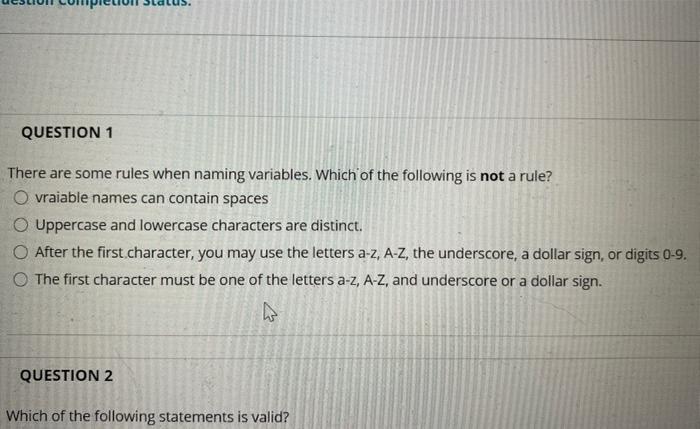 Solved QUESTION 1 There are some rules when naming | Chegg.com