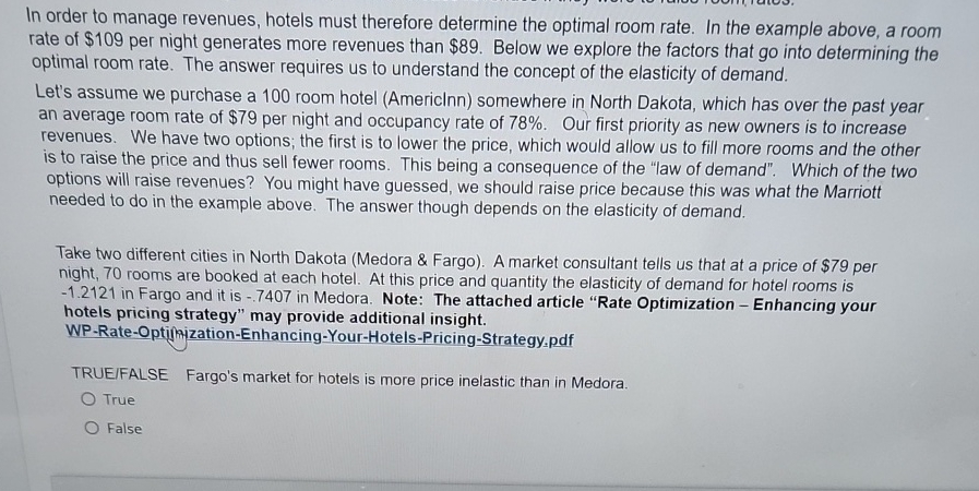 Solved In order to manage revenues, hotels must therefore | Chegg.com