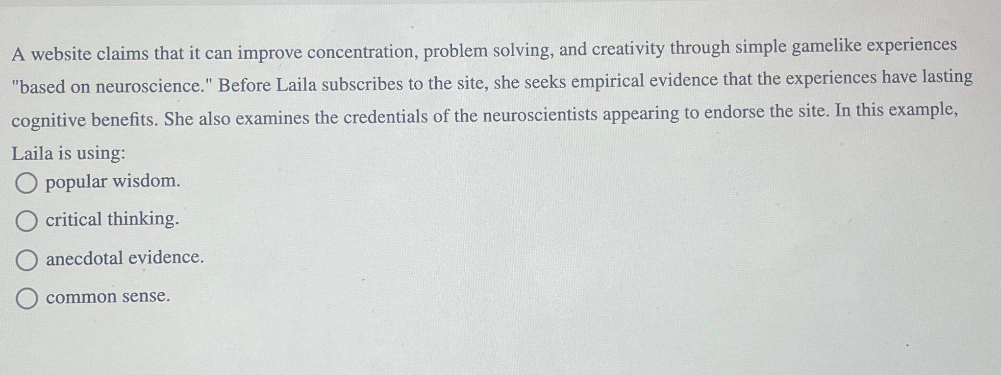 Solved A website claims that it can improve concentration, | Chegg.com