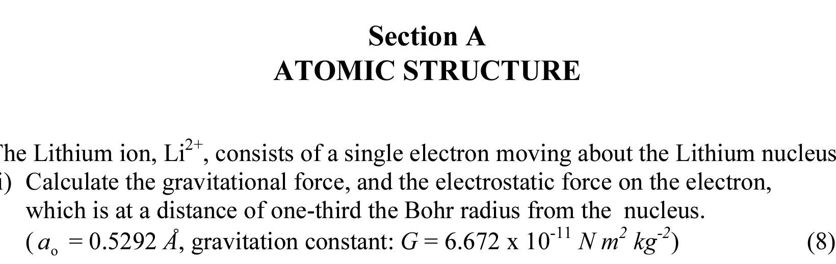 Solved Section A ATOMIC STRUCTURE he Lithium ion, Li2+, | Chegg.com