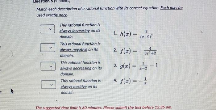 Solved Match each description of the rational function with | Chegg.com