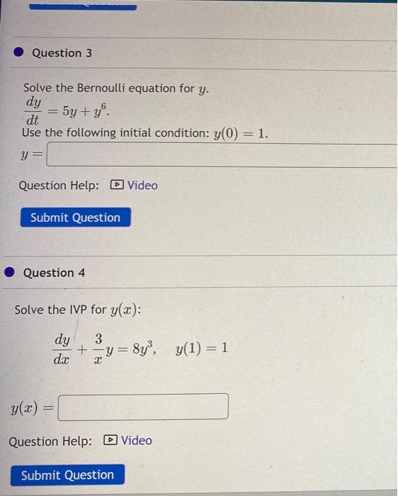 Solved Solve the Bernoulli equation for y. dtdy=5y+y6 Use | Chegg.com