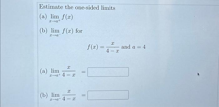 Solved Estimate the one-sided limits (a) lim f(x) x→a+ (b) | Chegg.com