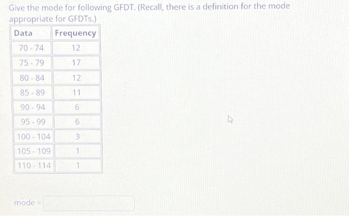 Solved Give the mode for following GFDT. (Recall, there is a | Chegg.com