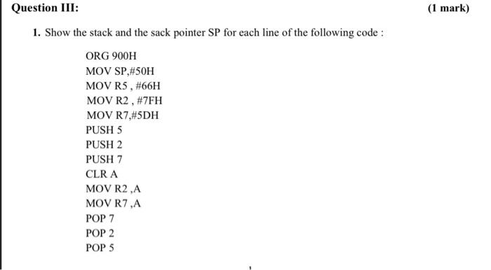 Solved 1 Show The Stack And The Sack Pointer Sp For Each 5761