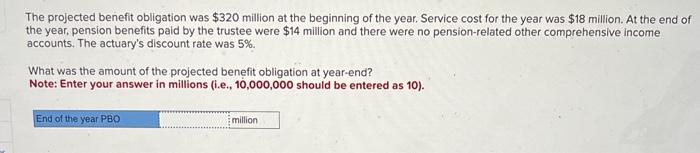 Solved The projected benefit obligation was $320 million at | Chegg.com