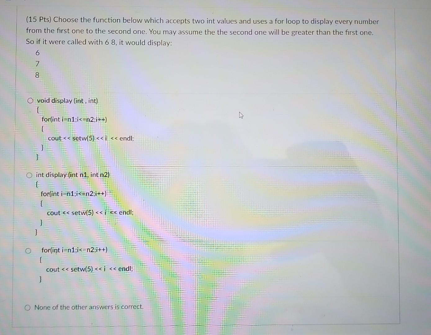 Solved (15 Pts) Choose the function below which accepts two | Chegg.com