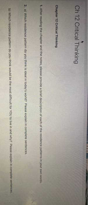 Ch 12 Critical Thinking Chapter 12 Critical Thinking | Chegg.com