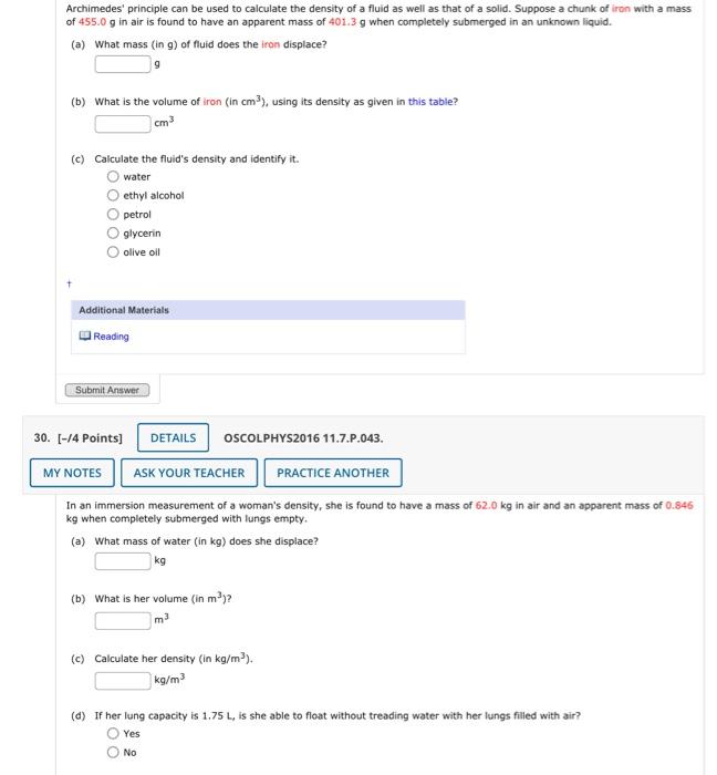 Solved Archimedes' principle can be used to calculate the | Chegg.com